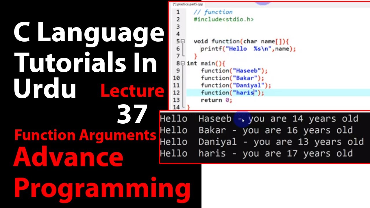 Lecture 37 Arguments Function In C Programming Youtube