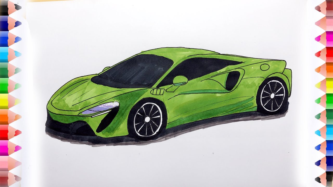 How to draw a mclaren car - McLaren Artura drawing - YouTube