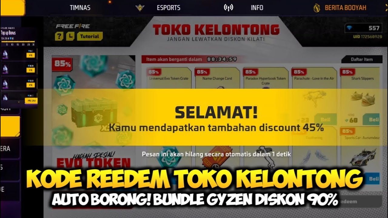 KODE REEDEM EVENT TOKO KELONTONG FF! BUNDLE GYZEN DISKON 90% PANEN EVO ...
