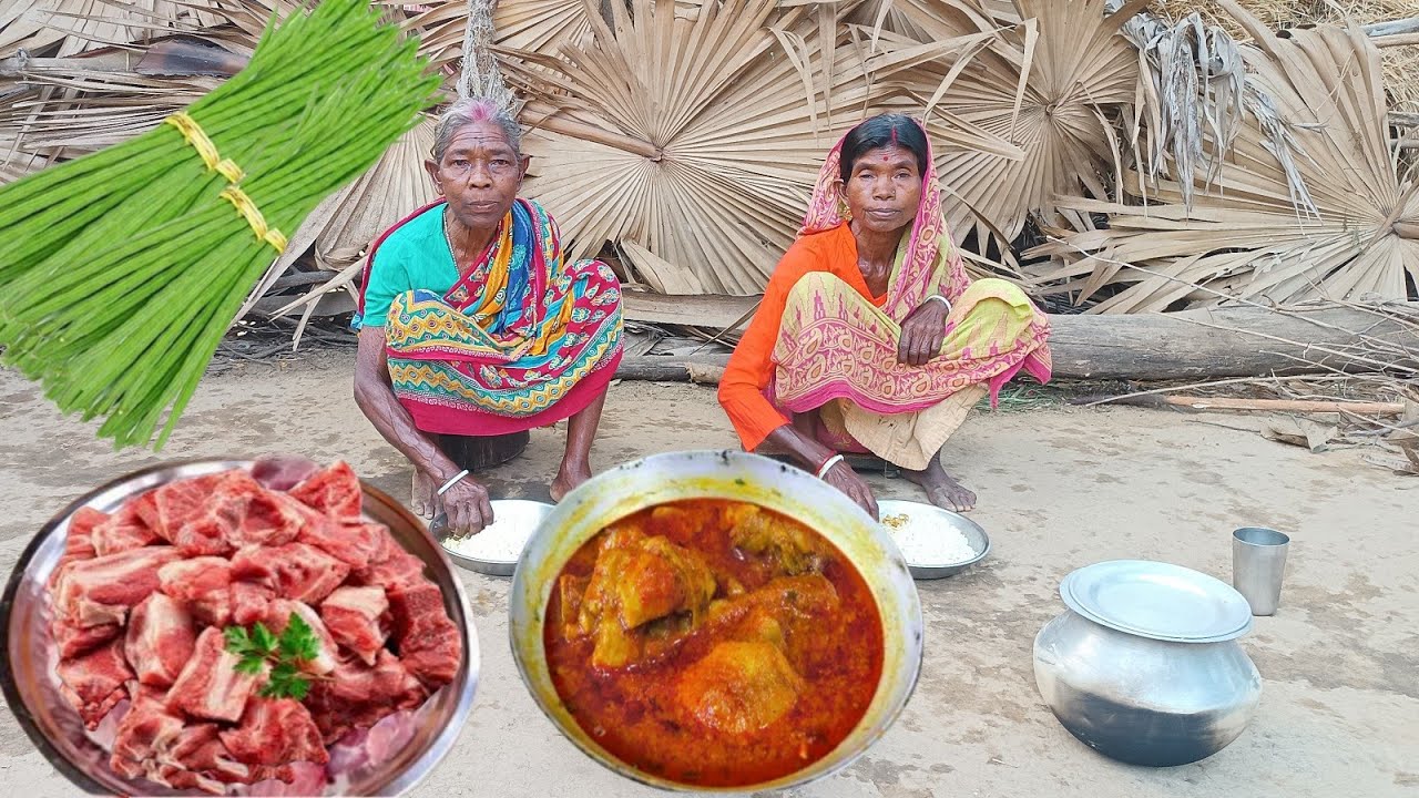 MUTTON CURRY with SOJNE DATA cooking by tribe Grandmother||how to cook ...