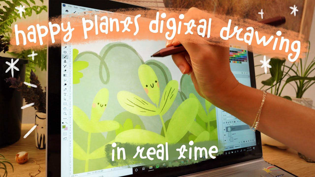 Happy Plants Drawing | Real Time Digital Art in Photoshop - YouTube