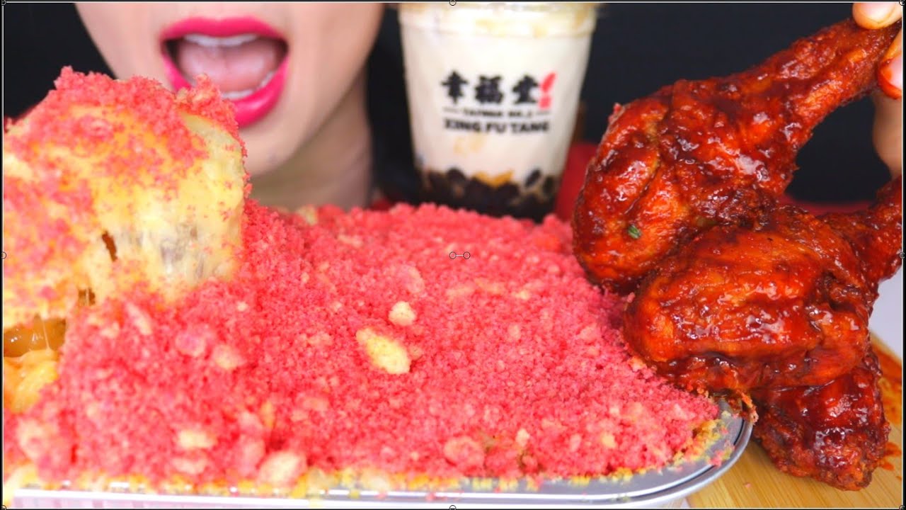 ASMR HOT CHEETOS MAC AND CHEESE, FIRE FRIED CHICKEN, BOBA TEA, CHEESY ...