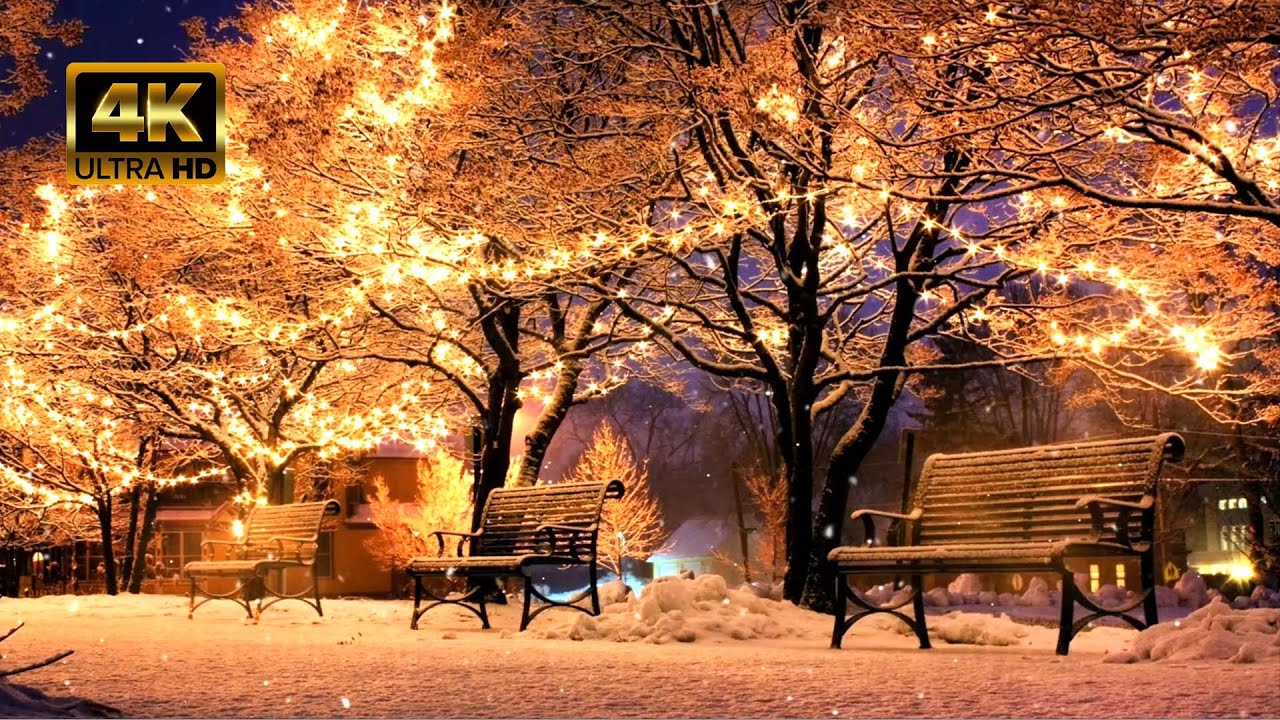 4K video | Relaxing Snowfall 3 Hours | Christmas Ambience 🎵 Snow for ...