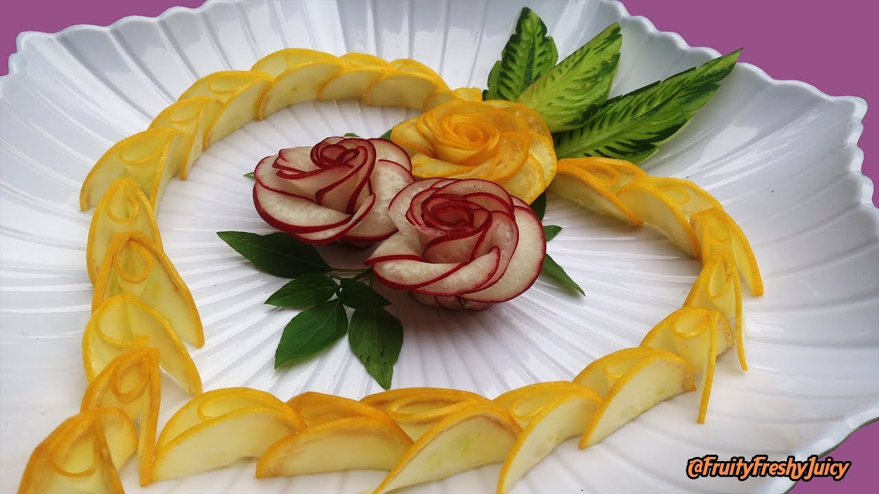 Inspirational Design of Zucchini, Radish & Cucumber Rose Flower Garnish ...