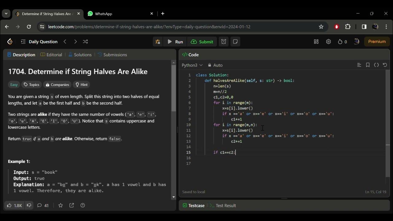 leetcode problem determine if string halves are alike Python solution - YouTube