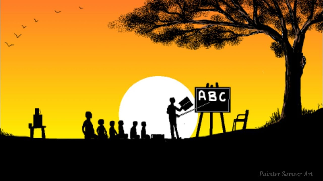 Happy Teacher's Day Drawing / How to Draw in ms paint / Scenary Drawing ...