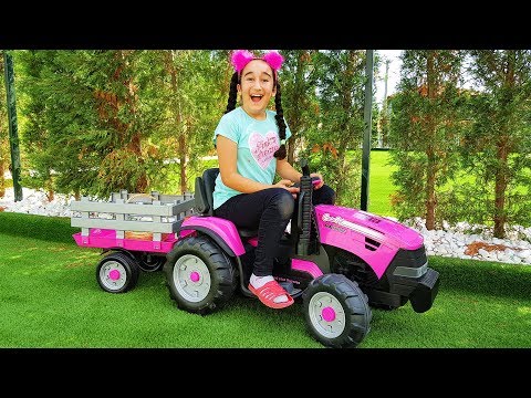 Gamze's new pink tractor, collecting vegetables - for kids video