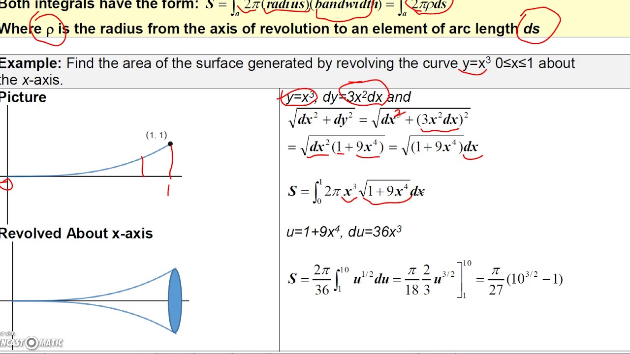 8 5B Cal2 App of Integrals Surface Area With Parametrized Curves Part 2 ...
