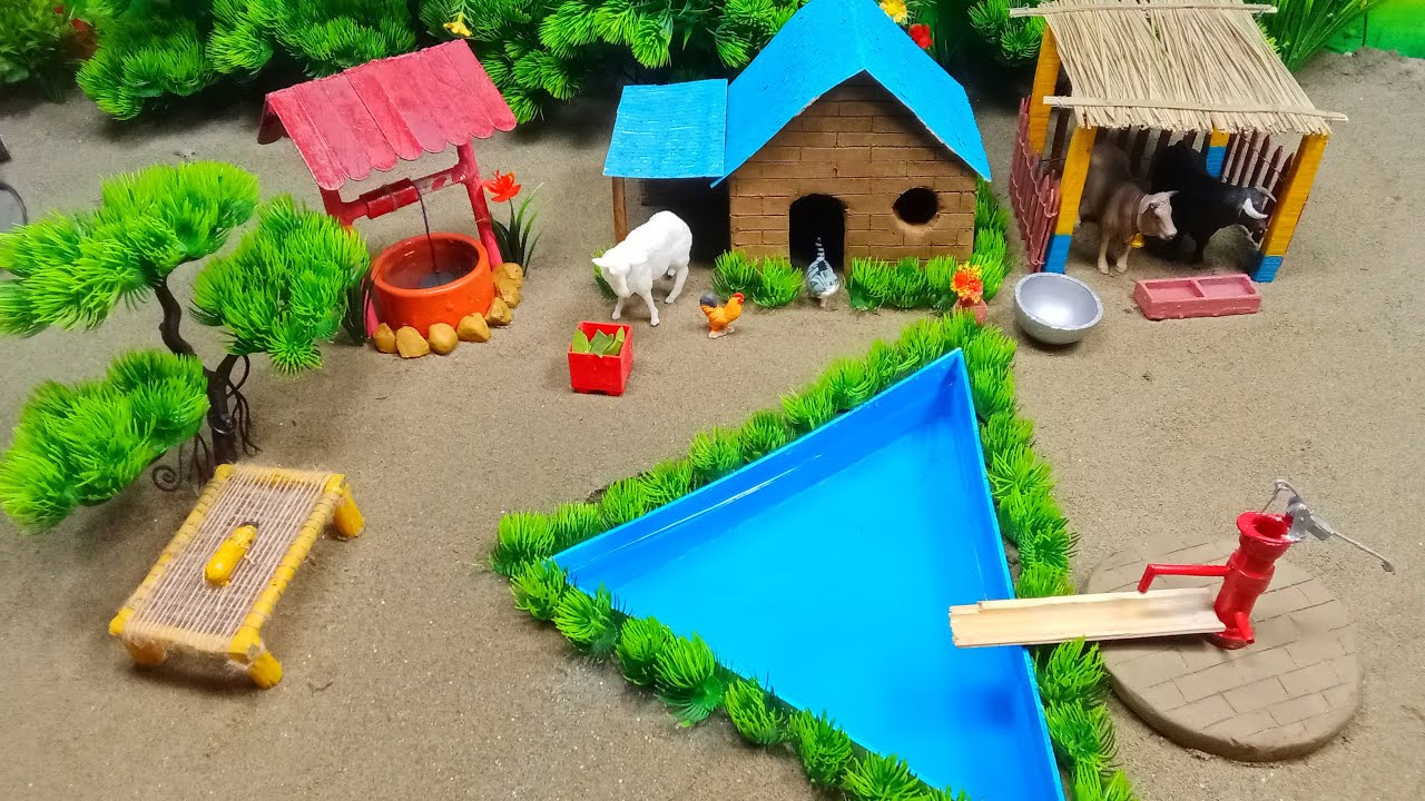Diy how to make mini village house [ Cow shed-woodwork][Mini hand pump ...