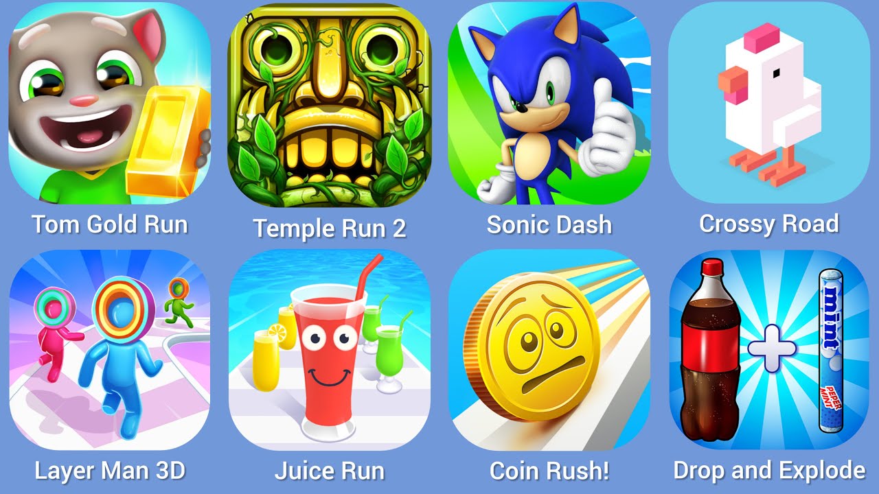Tom Gold Run, Temple Run 2, Sonic Dash, Crossy Road, Layer Man, Juice Run, Coin Rush! - YouTube