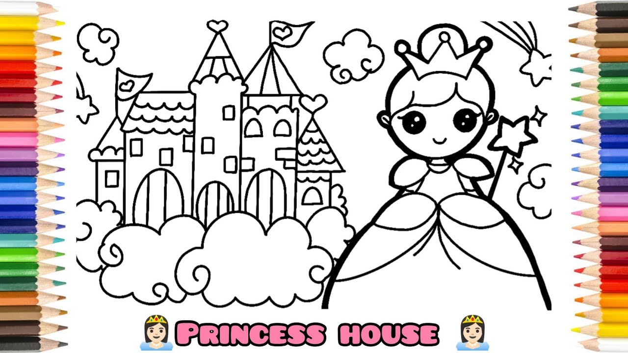 How to draw princess👸🏻& its house 🏠 how to colour princess & its house ...