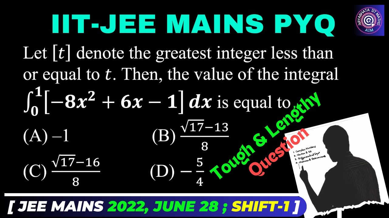 value of the integral ∫_0^1 [-8x^2+6x-1] dx is| Definite Integration ...