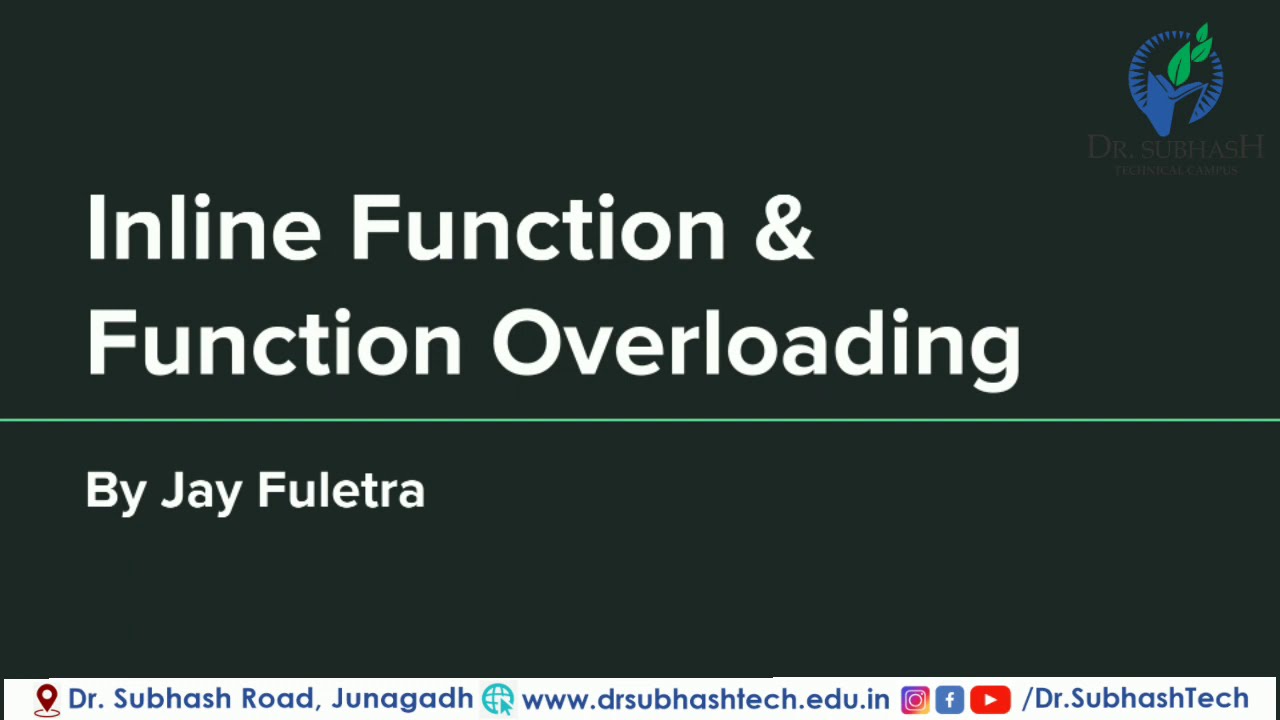 Function C Inline Function And Function Overloading In C Lecture 10 In Gujarati By Jay
