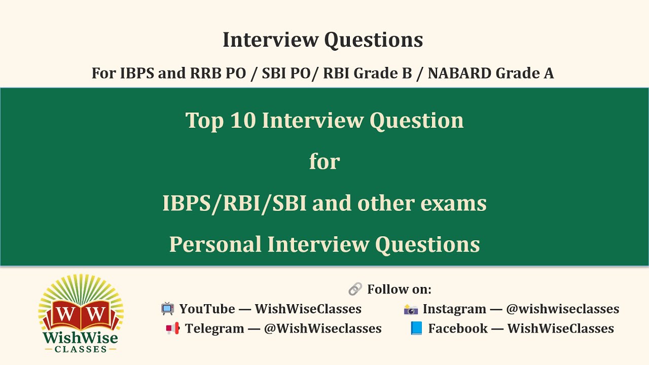 Top Banking Interview Questions | Personal Interview (PI) for IBPS PO ...