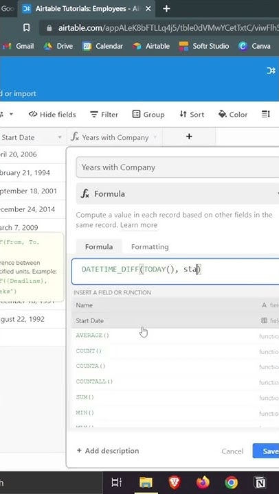 Date time difference function in Airtable - YouTube
