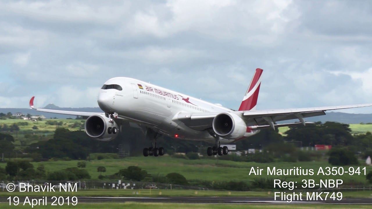Air Mauritius A350-941 #3B-NBP touching down as flight MK749 - YouTube
