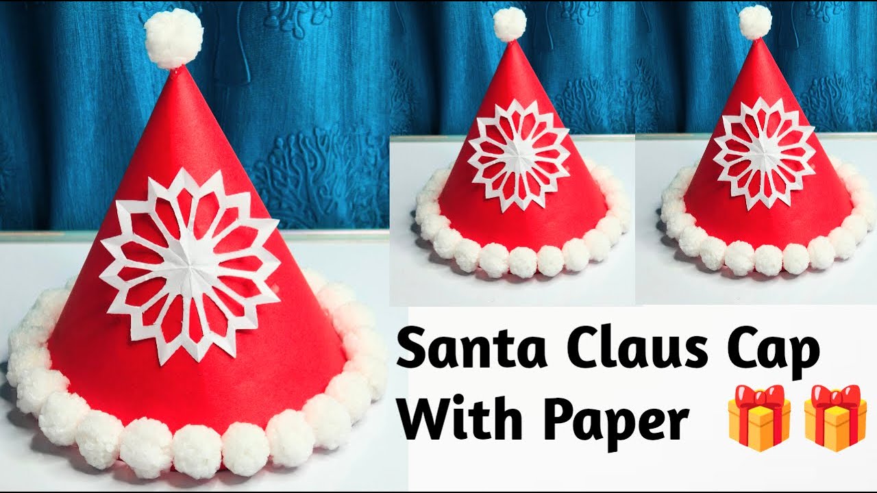 Santa Claus Cap With Paper / Santa Hat Making At Home / Christmas Craft ...