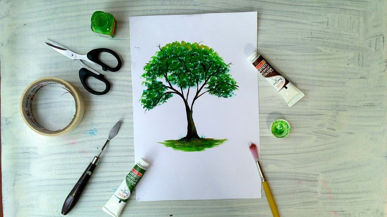 How to Paint a tree using acrylic colour | Easy tree Painting step by ...