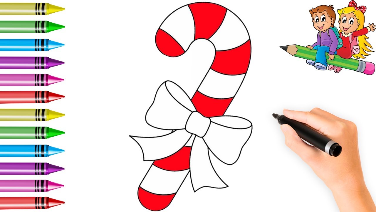 Create a Simple Cute Candy Cane Picture for Kids - How to Draw a Cute ...