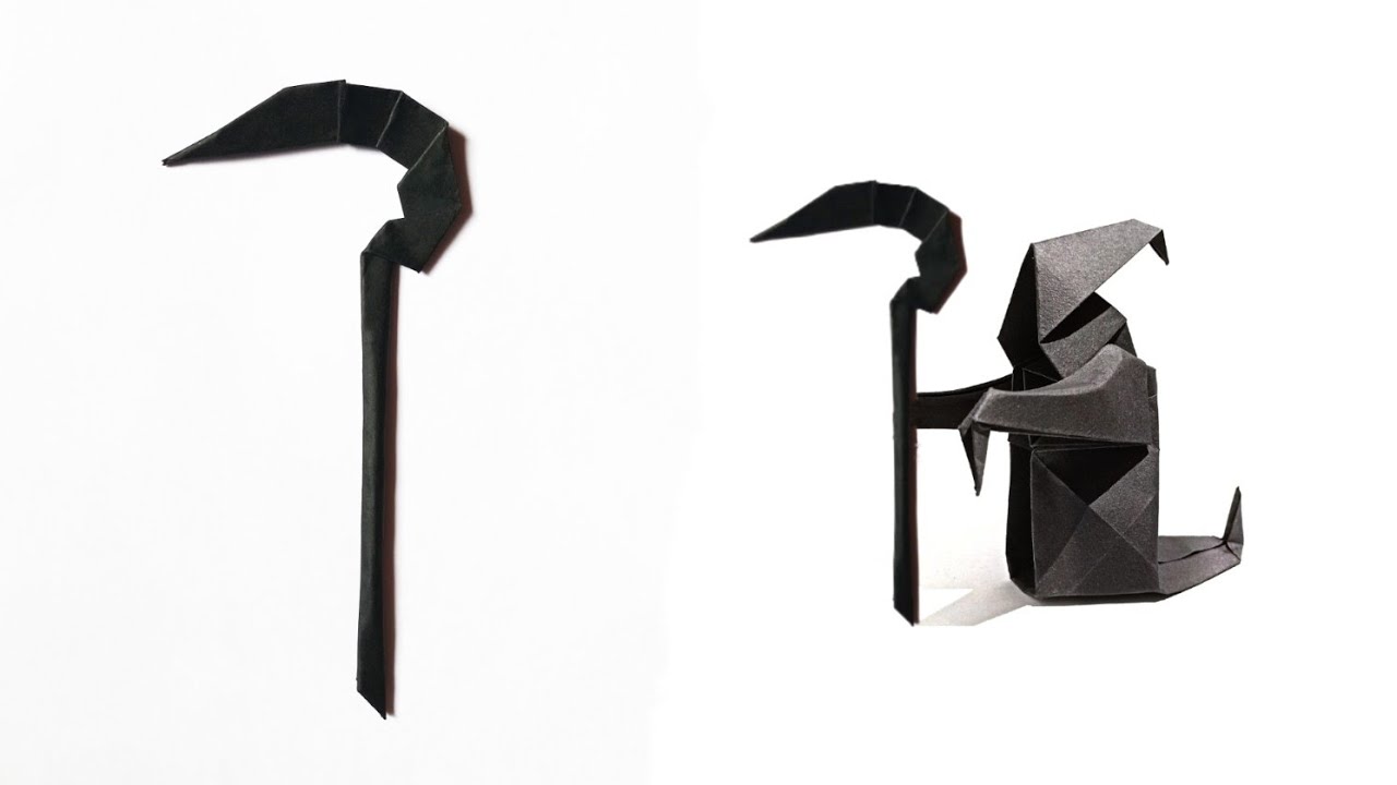 How to make origami Nacromancer hook | Halloween origami | death sickle ...