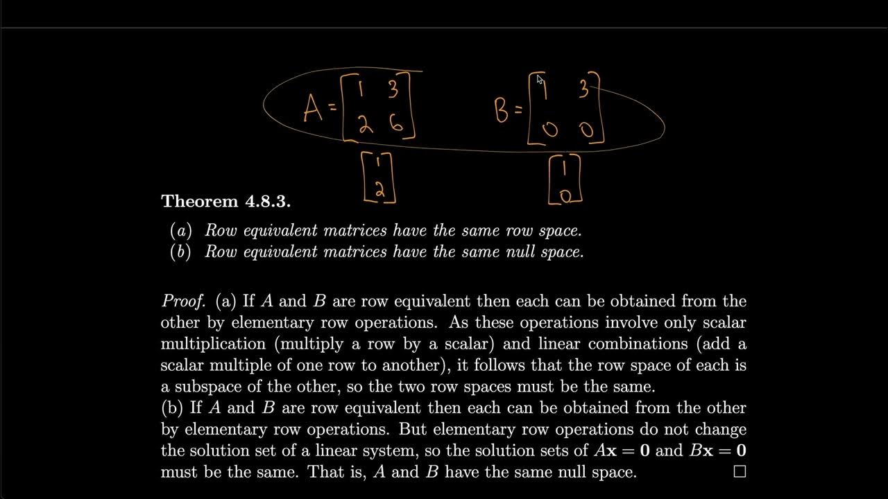 Linear Algebra 4.8 Row Space, Column Space, and Null Space - YouTube