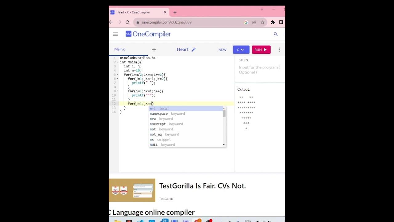 ️ Create a Heart Pattern in C | short with Coding! ️ - YouTube