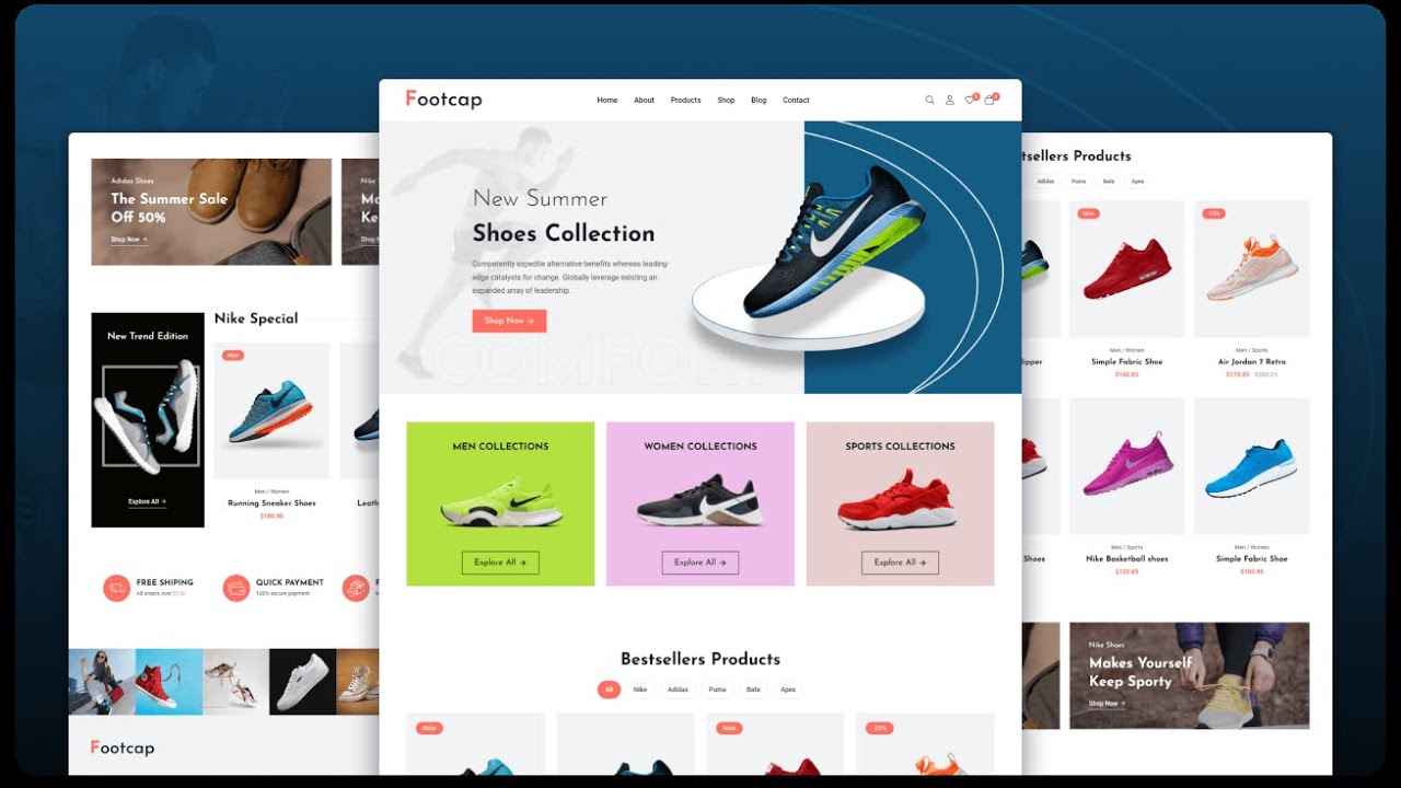 Footcap e-commerce website with source code - YouTube