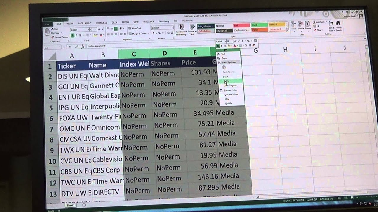 Bloomberg/Excel Simple Ranking Model for Media Sector Video 1 of 3 ...