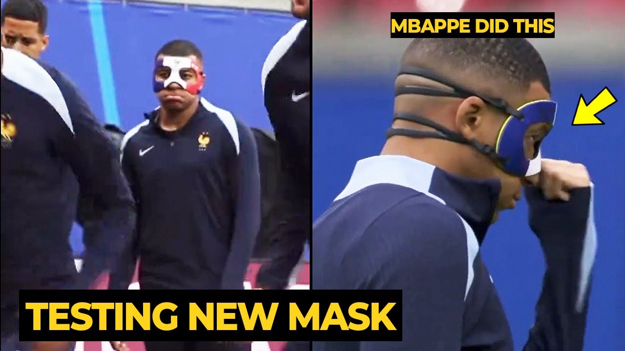 Mbappe's funny reaction while testing his new mask by tapping ...