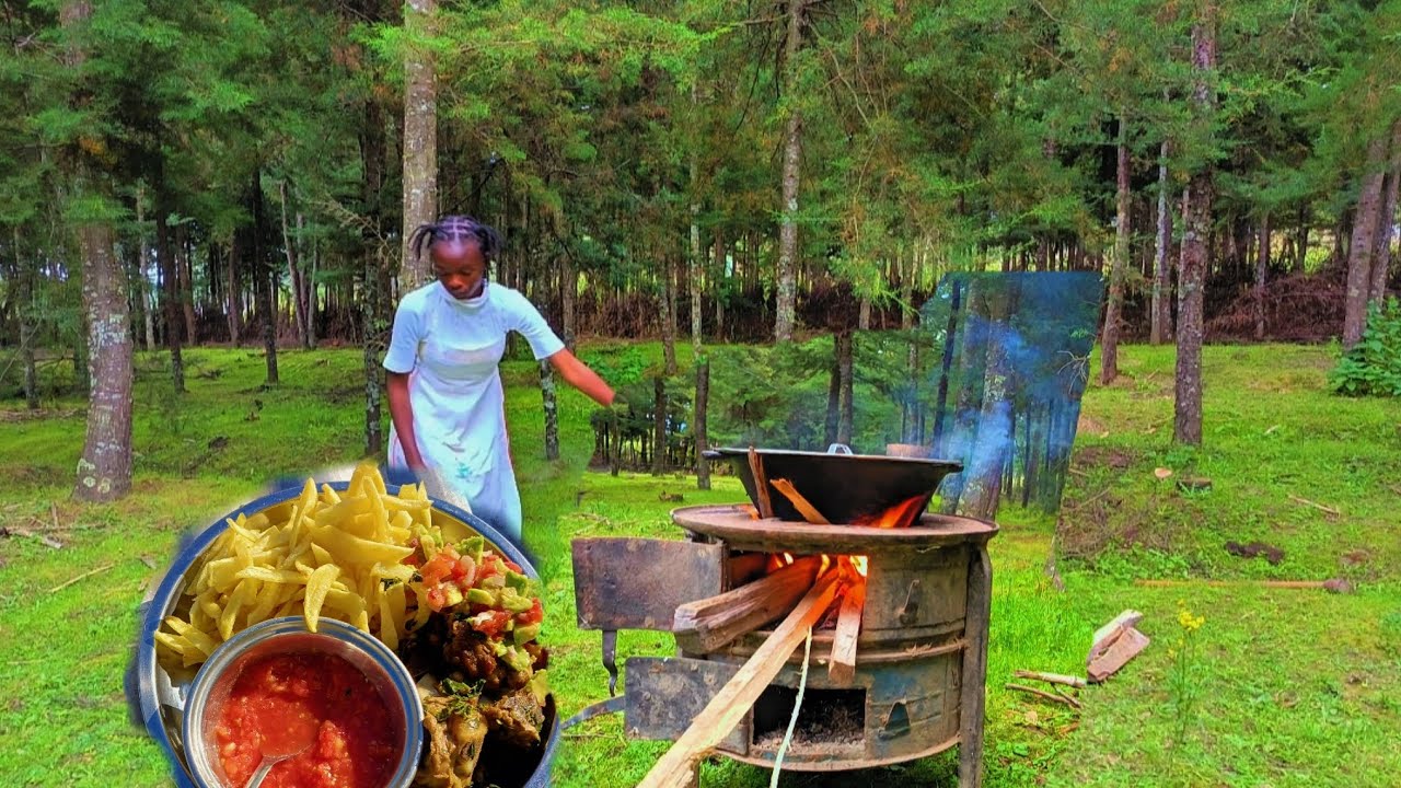 Cooking French Fries & Beef Stew in the Forest: Tasty Countryside ...