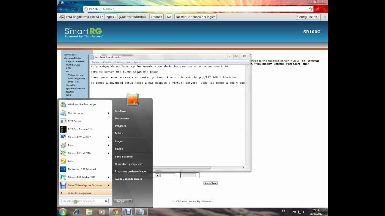 Como Abrir Los Puertos a tu rauter Smart RG Para tu server MTA h - YouTube