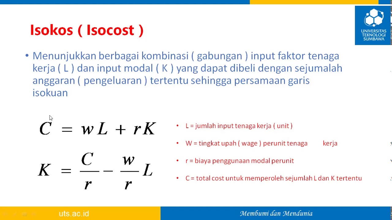 Pertemuan ke6 Mikro2 Isoquant & Isocost - YouTube