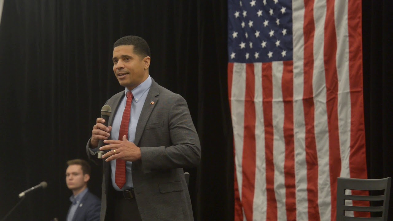 Okaloosa Superintendent Marcus Chambers speaking at Trump Jr. and Gaetz ...