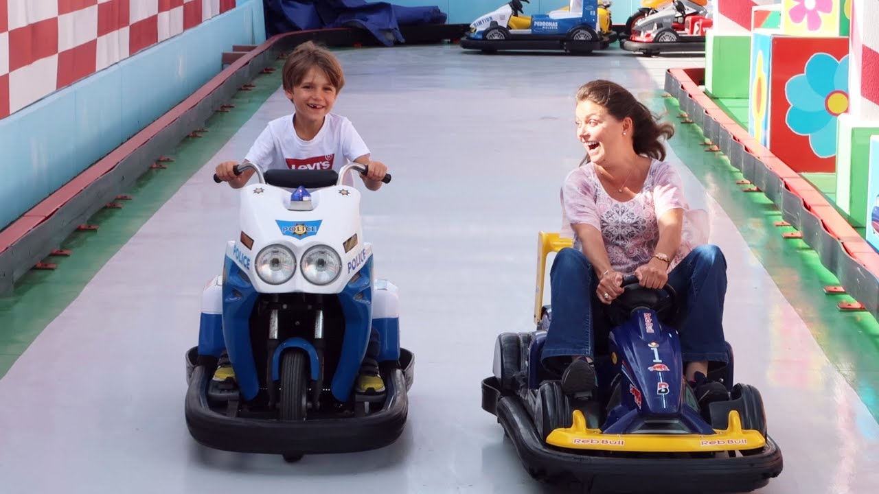 Family Fun Bumper Cars and Bikes Kids Rides by Adults - YouTube