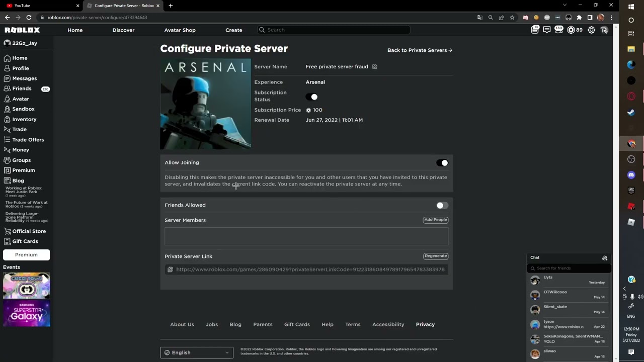 Roblox arsenal fre private server link - YouTube