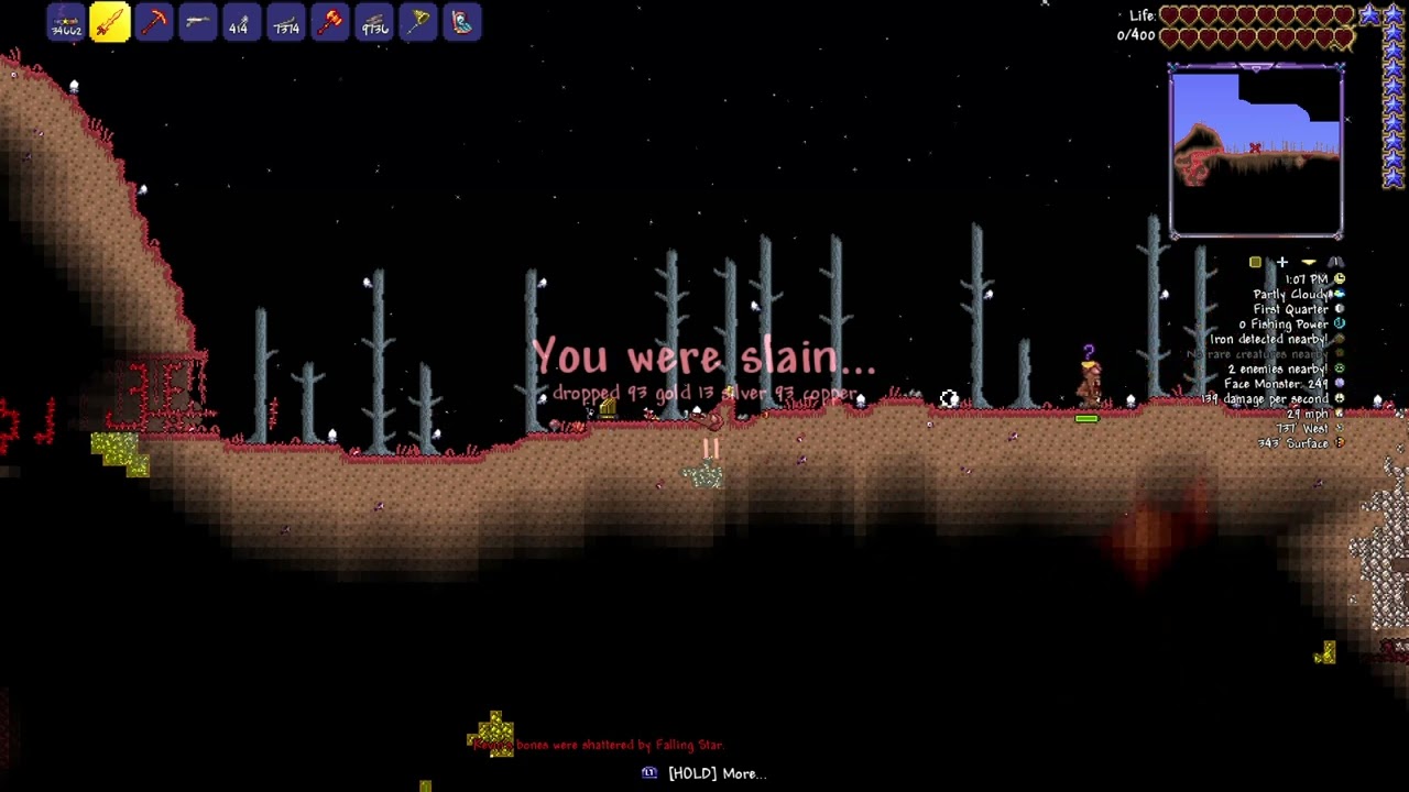 Terraria unexpected falling star death - YouTube