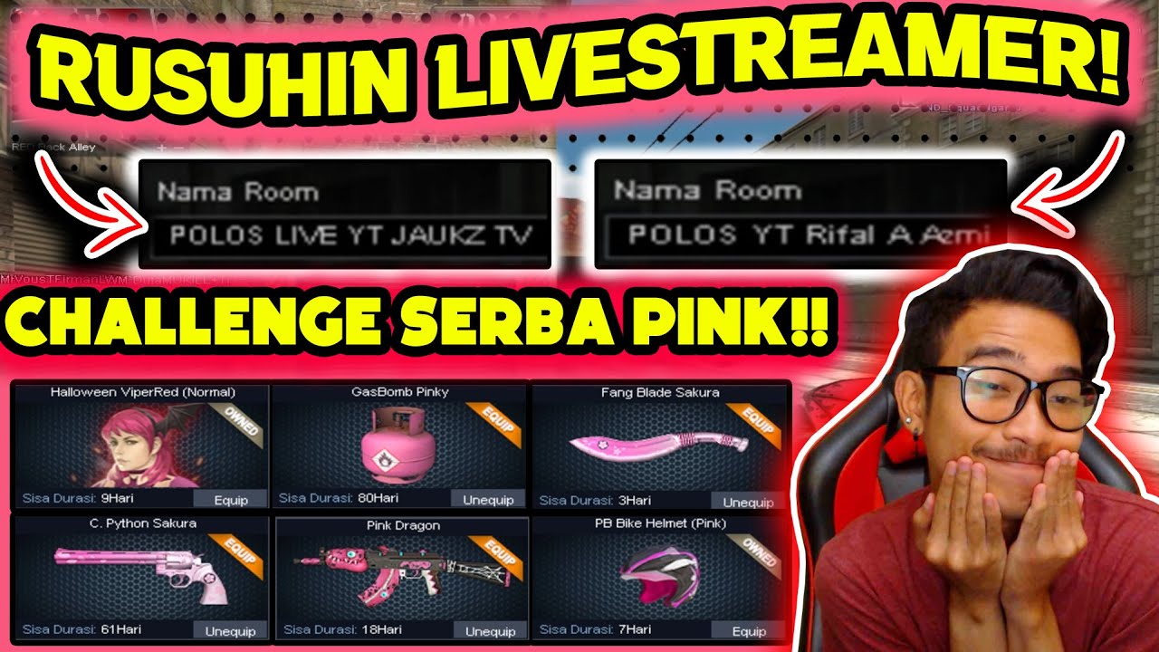 RUSUHIN STREAMER PAKE CHALLENGE SERBA PINK!! MAU MARAH? MARAH AJA!! / Gameplay Point Blank ...
