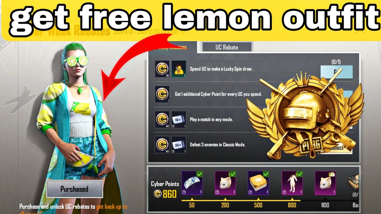 Get free lemon outfit & 480 up back | Pubg mobile new outfit - YouTube