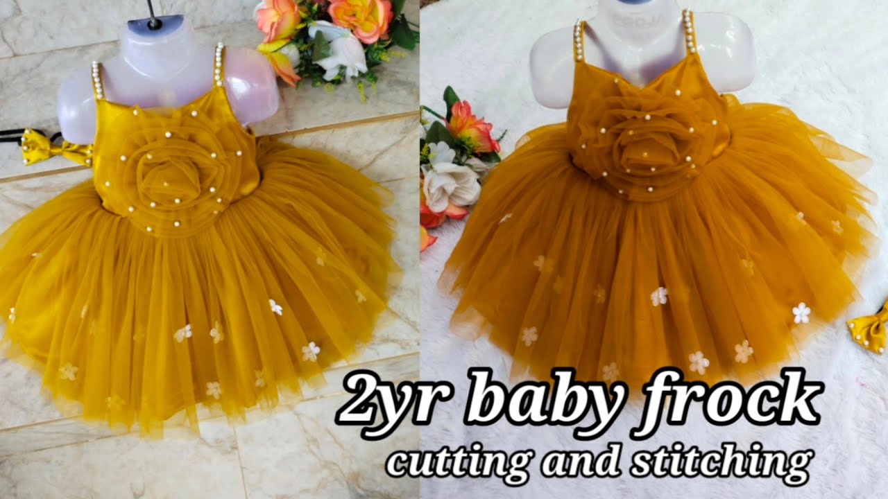 @Designer net baby frock cutting and stitching/party wear dress/2yr ...