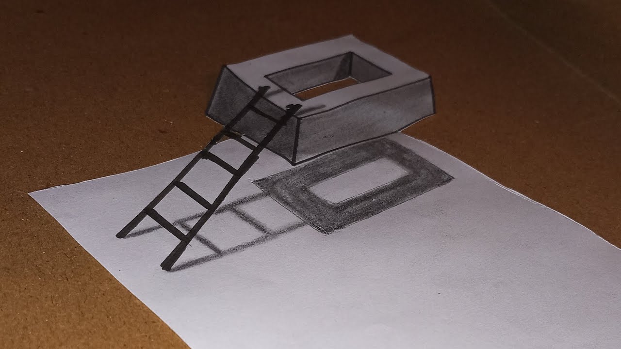 easy 3d ladder drawing on the paper draw line - YouTube