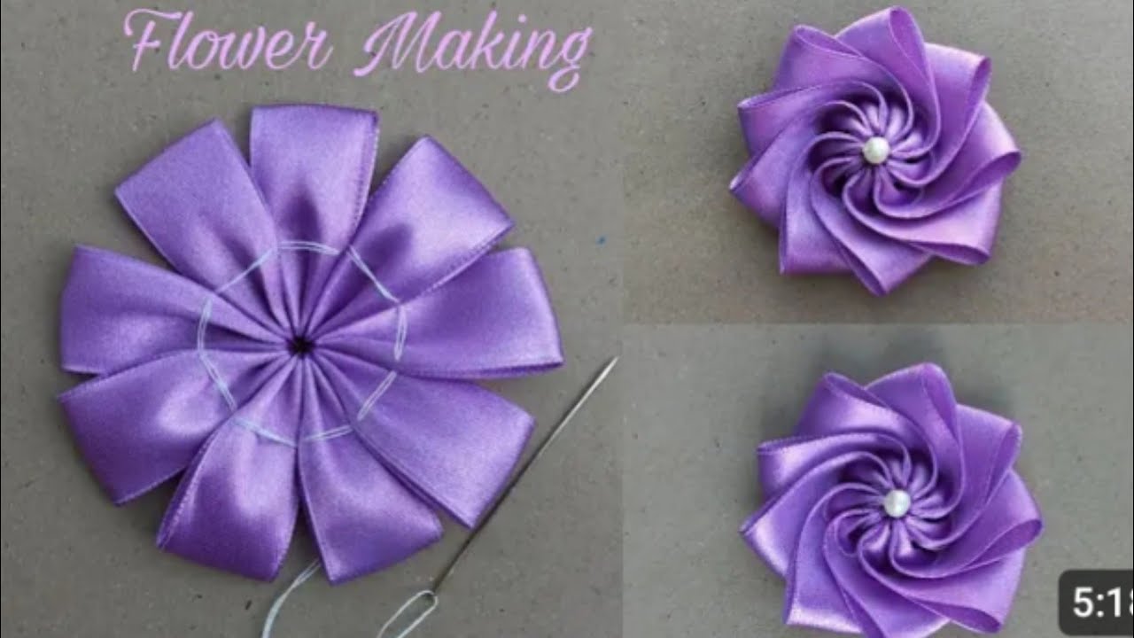 How to make an adorable ribbon flower tutorial || kanzashi Ribbon ...