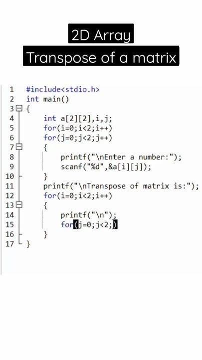 Transpose Of A Matrix 2d Array Clanguage Shorts Youtube