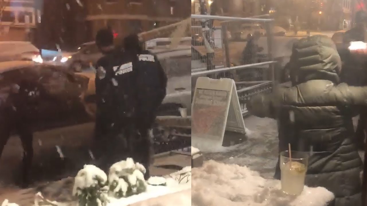 Police Officers Start Snowball Fight with People In Snowstorm - YouTube