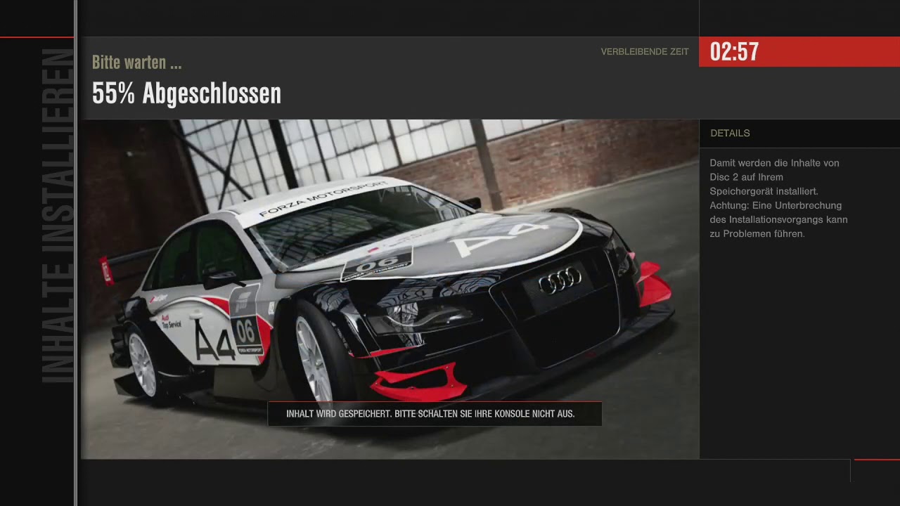 Forza Motorsport 4 German disc 2 install screen (Xbox 360) - YouTube