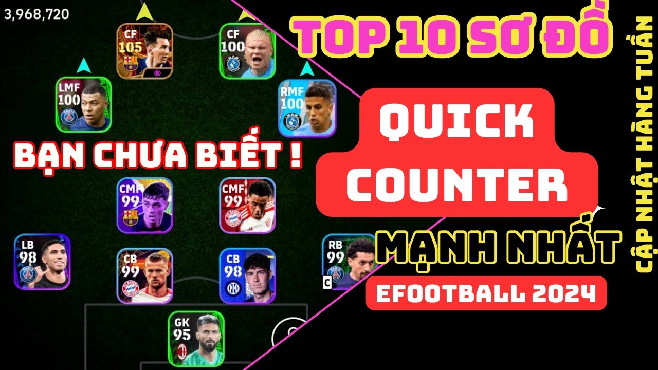 Top những sơ đồ Quick Counter mạnh nhất eFootball 2024 mobile - YouTube