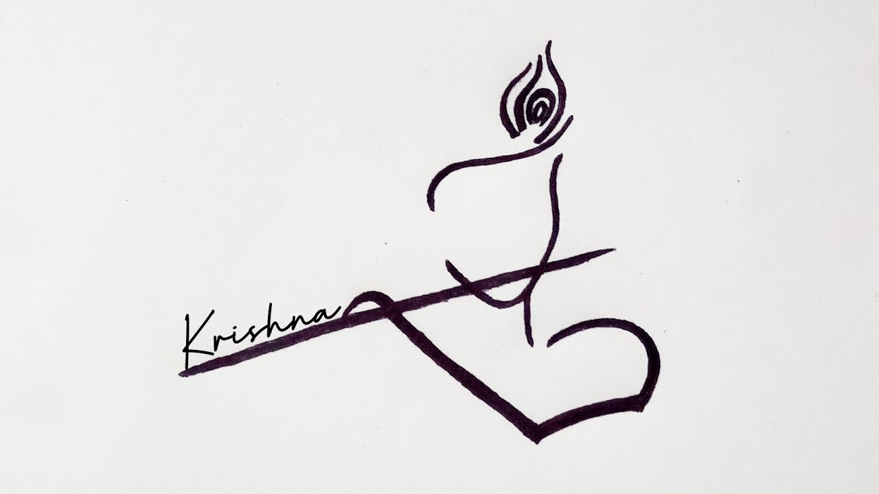 Vishu special drawing easy / Lord Krishna with flute oneline drawing ...
