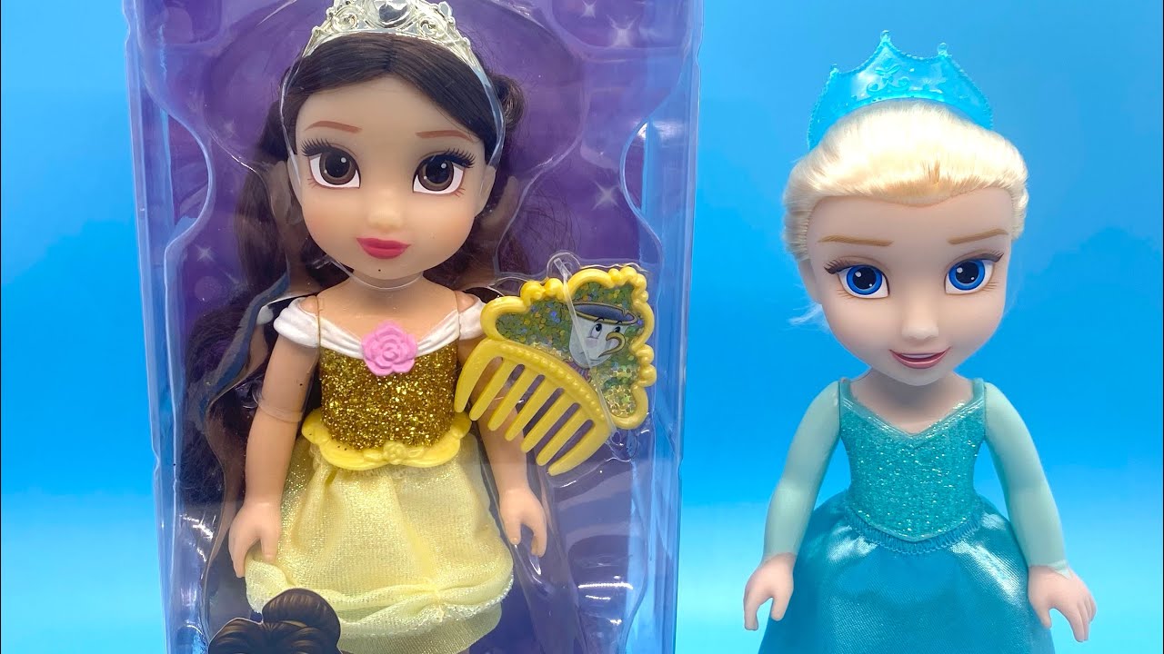 DISNEY PRINCESS Petite BELLE (unboxing) & ELSA 6” DOLLS Jakks FROZEN ...