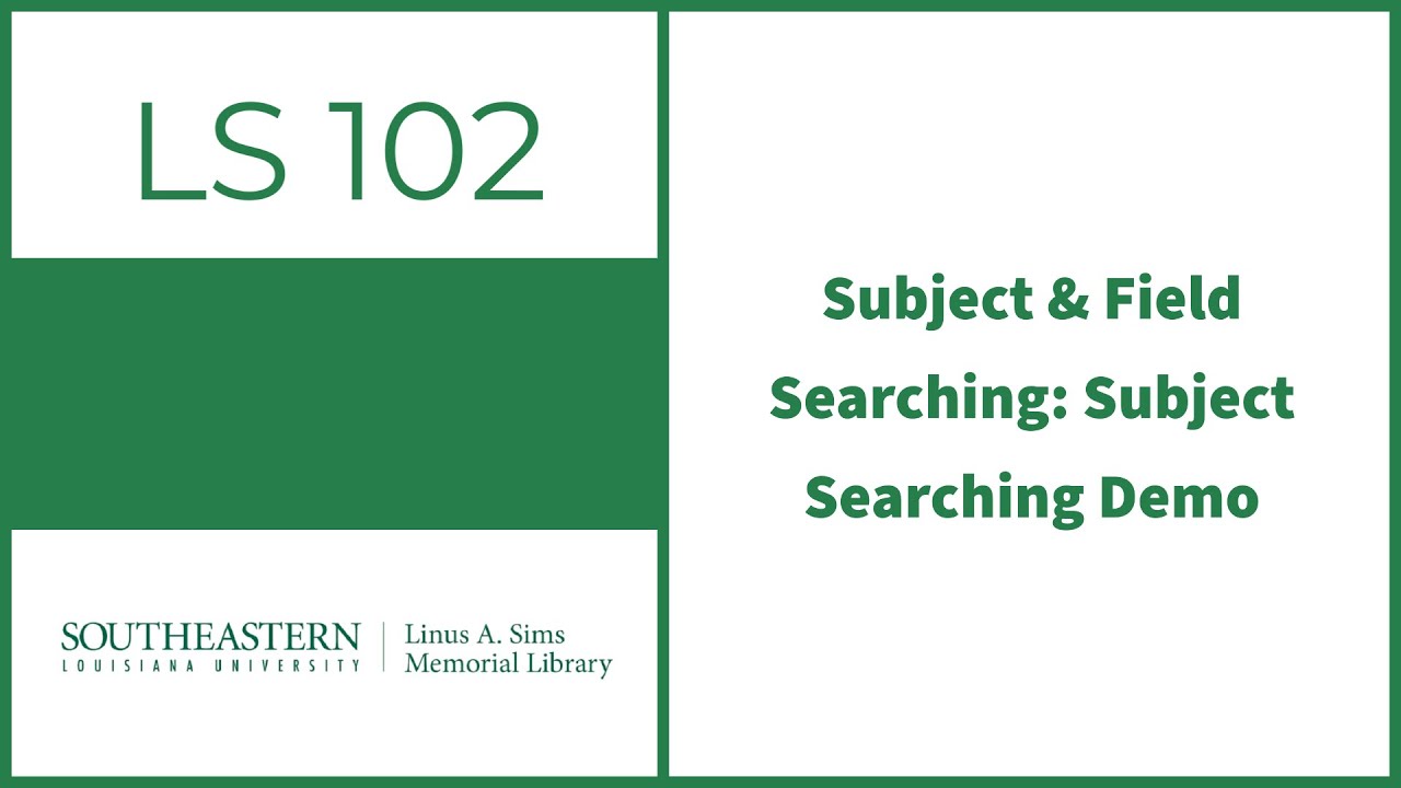 Subject & Field Searching: Subject Searching Demo - YouTube