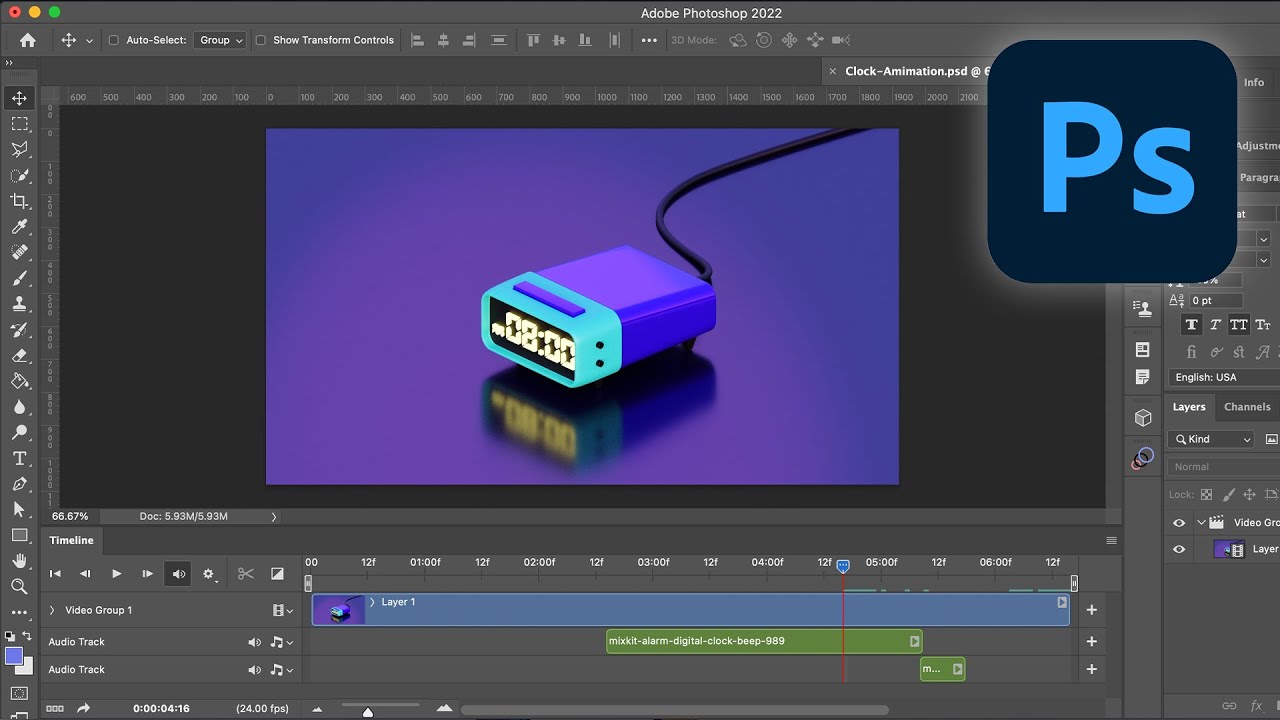 How to add Audio to an animation in Adobe Photoshop - YouTube