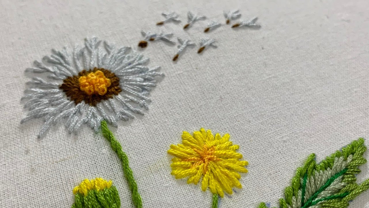 Easy dandelion flower hand embroidery design / Step by step basic ...
